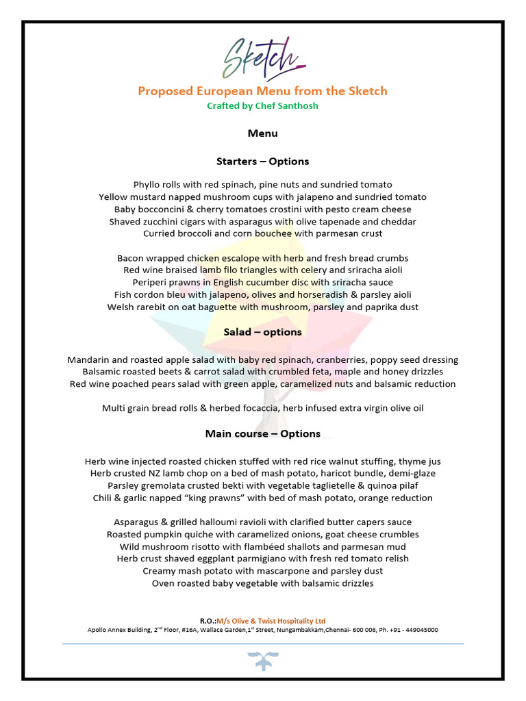 Proposed European Menu | PDF | Salad | Pesto