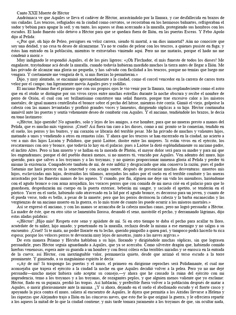 Canto XXII | PDF | Héctor | Aquiles