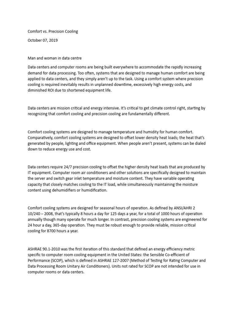 comfort cooling Vs critical cooling | Download Free PDF | Data Center | Air Conditioning