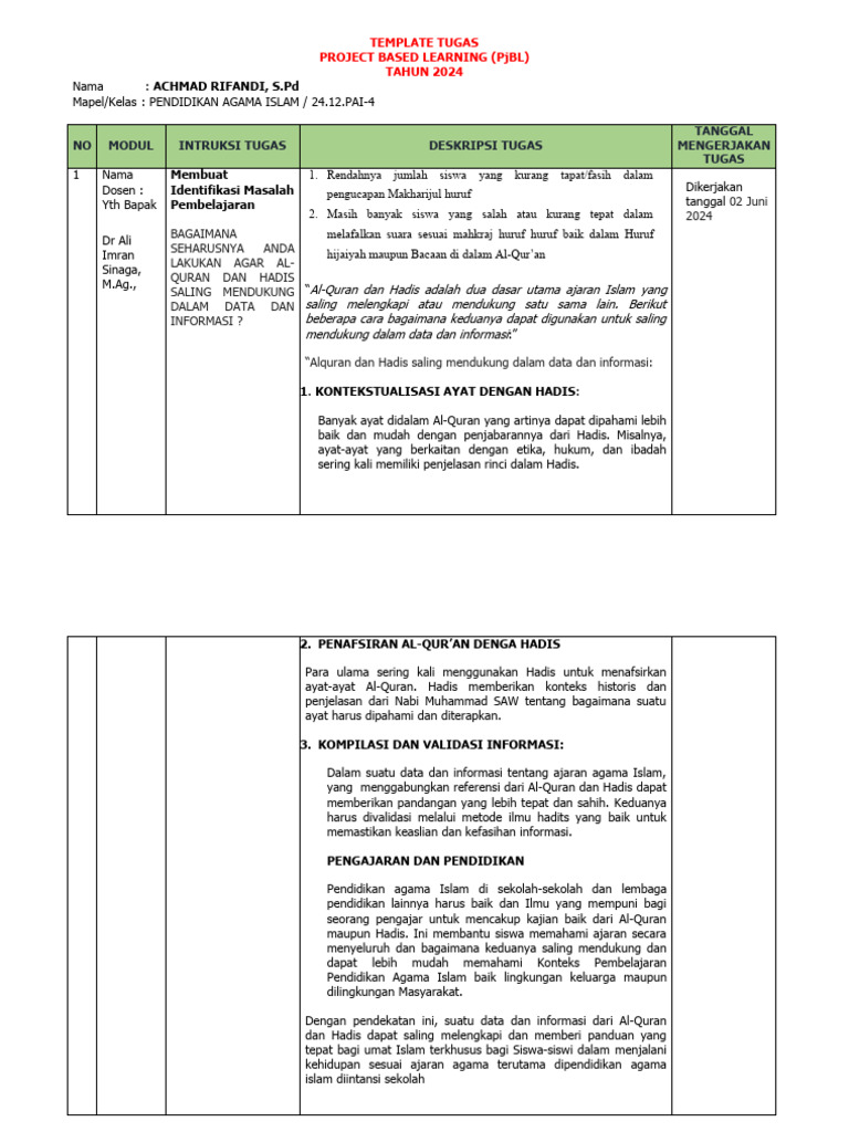 TEMPLATE PJBL Membuat Identifikasi Masalah Pembelajaran | PDF