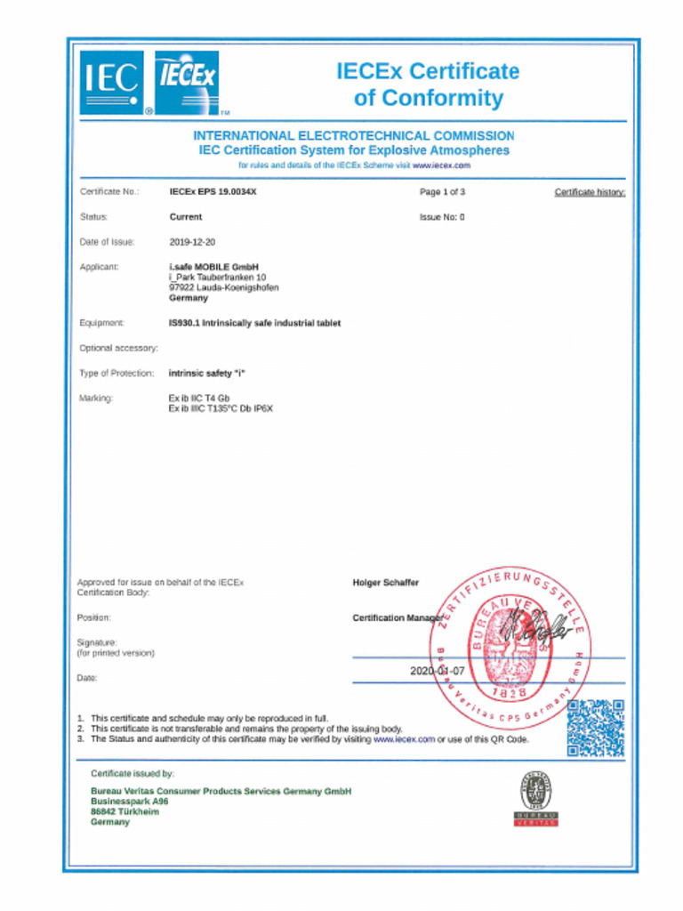 PRO CER IECEx-EPS-19.0034X-000 - Signed Scan SALL AWEB V1 | PDF