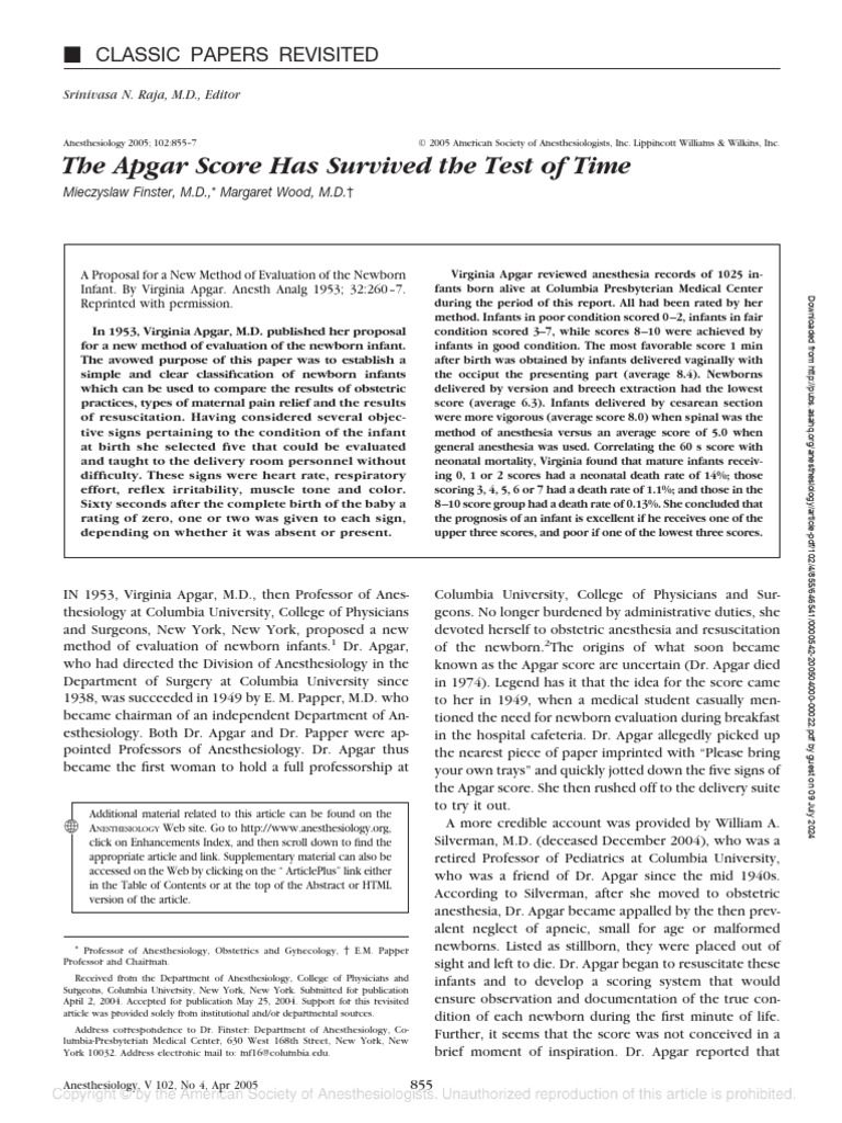 Apgar Score and Time | PDF | Childbirth | Clinical Medicine