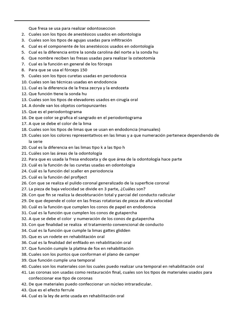 Banco de Preguntas - Instrumental | PDF | Odontología