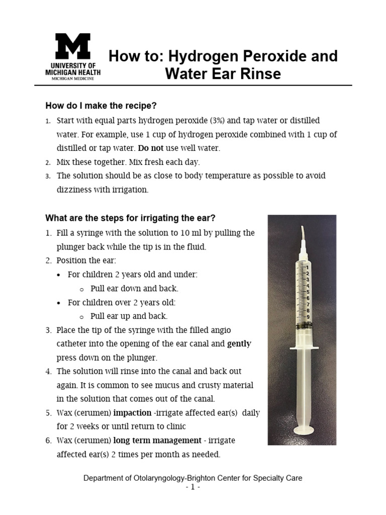 Hydrogen Peroxide Ear Irrigation | PDF | Health Care | Social Programs