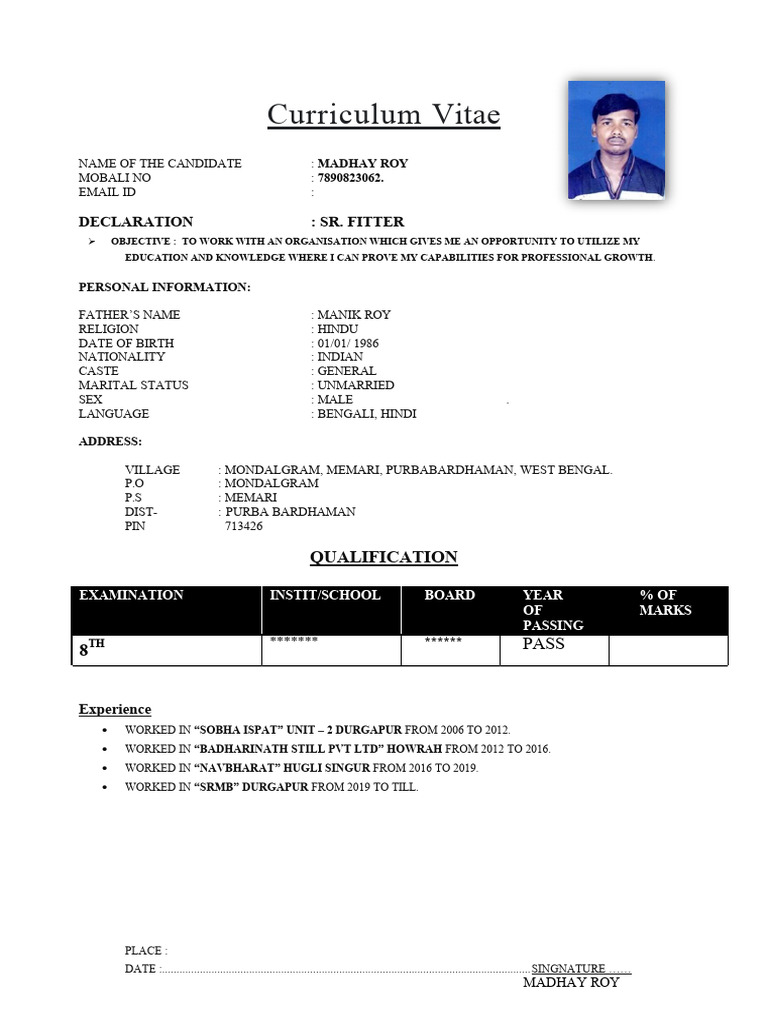 Madhay Roy CV | PDF | Bengal | South Asia