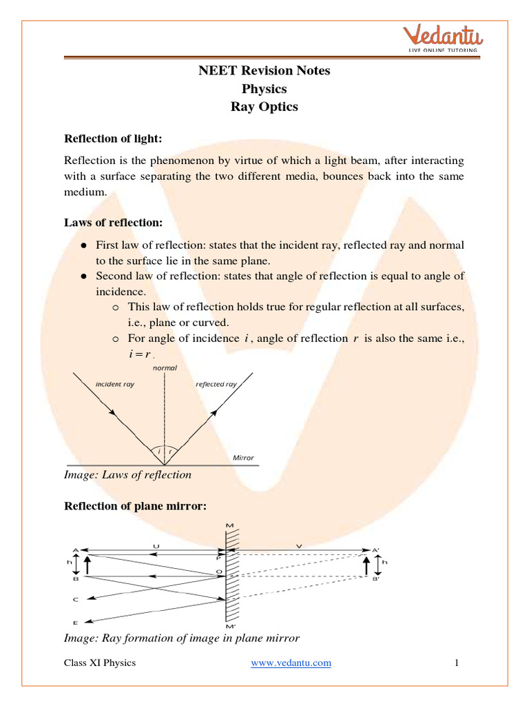 Neet Ray Optics and Optical Instruments Revision Notes | PDF | Rainbow ...