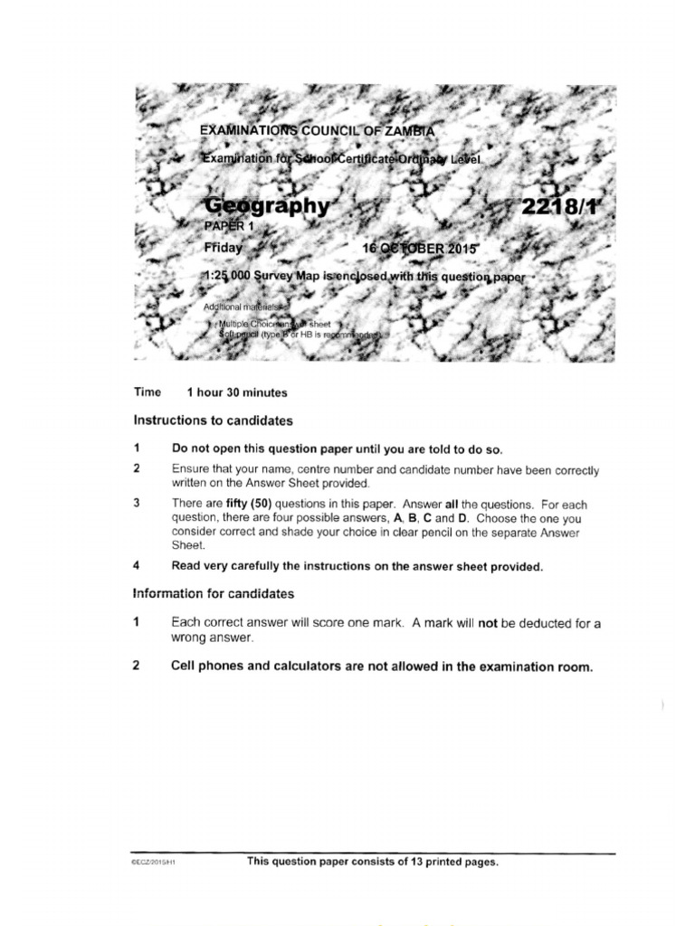 2015 Geography Paper 1 Past Paper | PDF