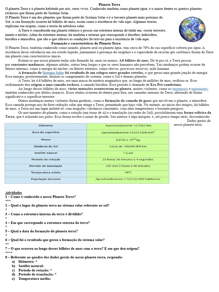 Planeta Terra | PDF | Terra | Sistema Solar