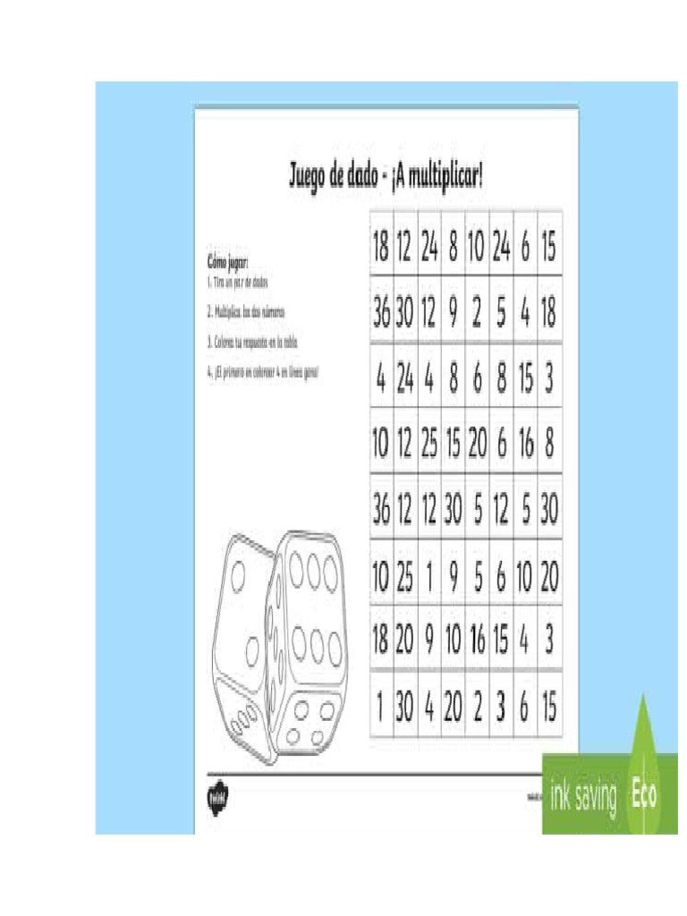 Juego Tablas Dado | PDF
