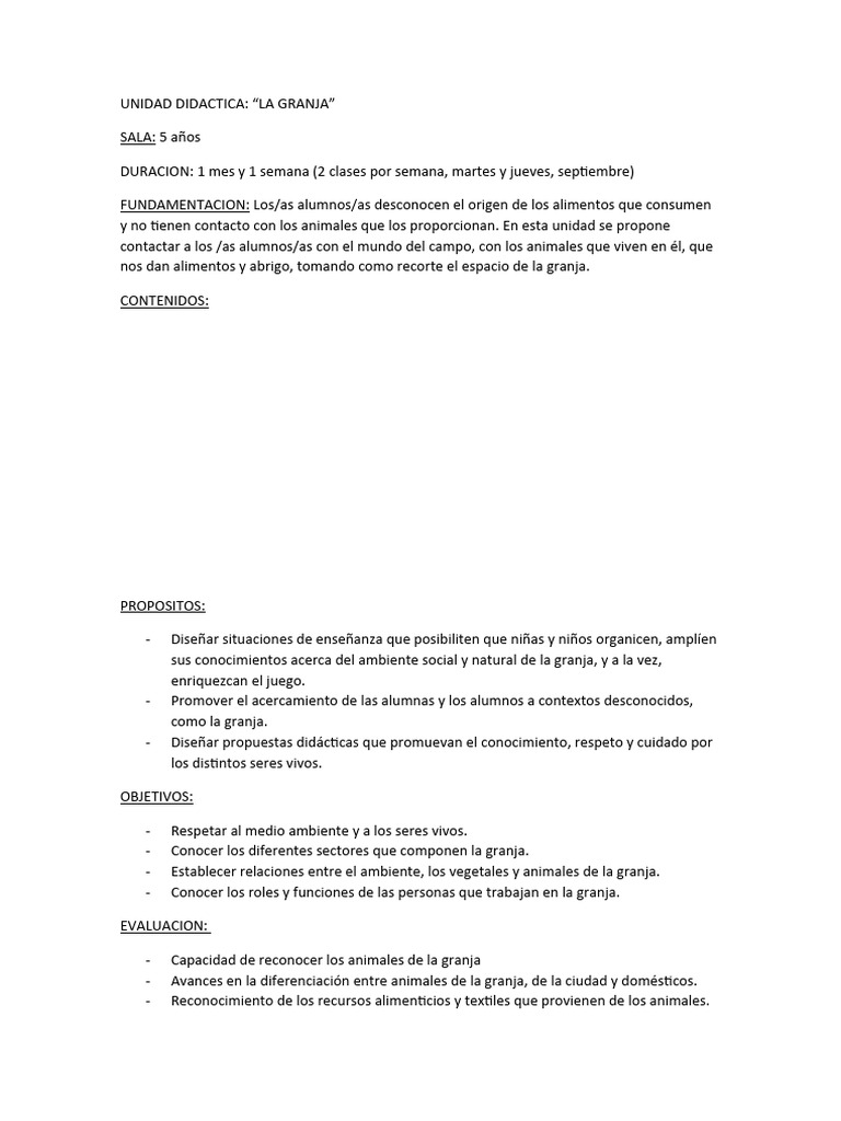 Unidad Didactica La Granja | PDF