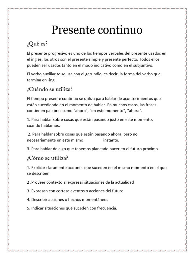 Presente continuo | Descargar gratis PDF | Verbo | Semántica