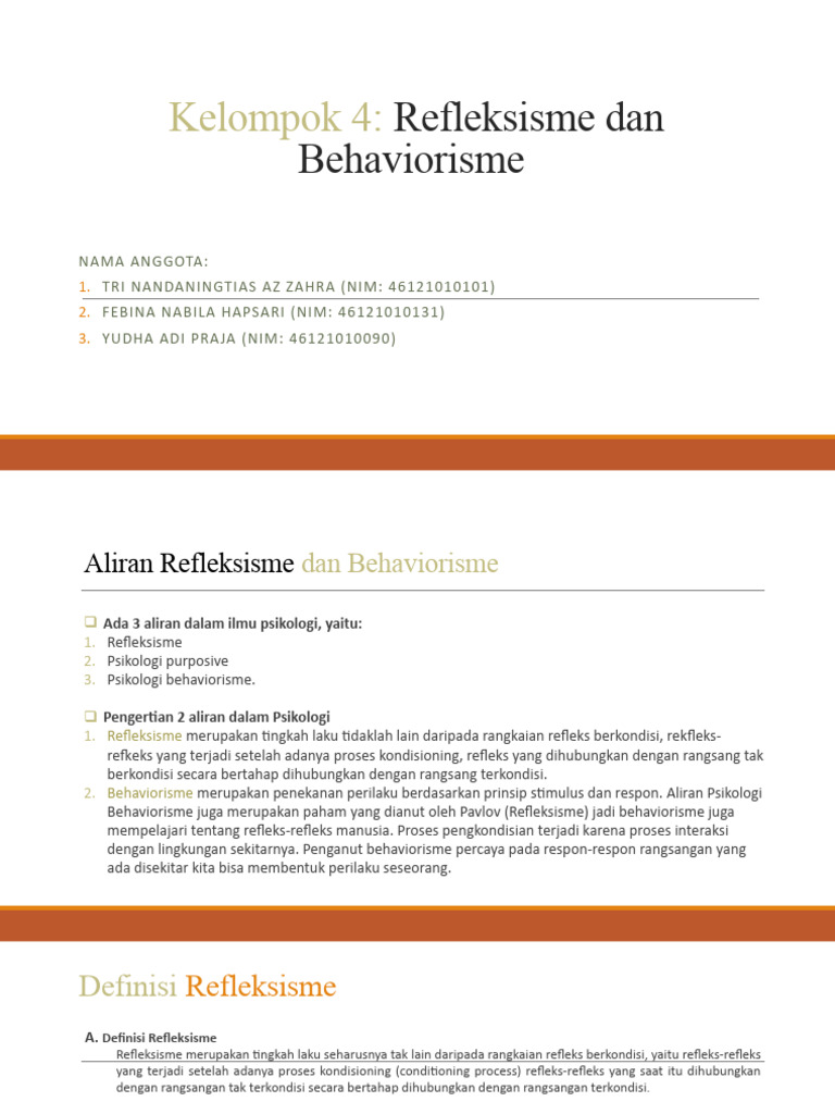 Kelompok 4 Refleksisme Dan Behaviorisme | PDF