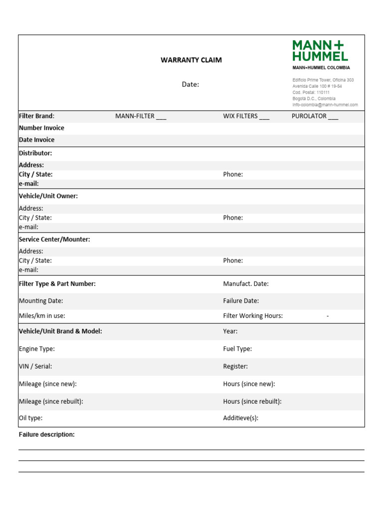 Warranty Claim Form | PDF | Finance & Money Management