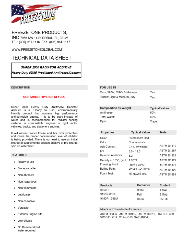 TDS - Coolant + Antifreeze 50-50 (Super2000) | PDF | Chemistry ...