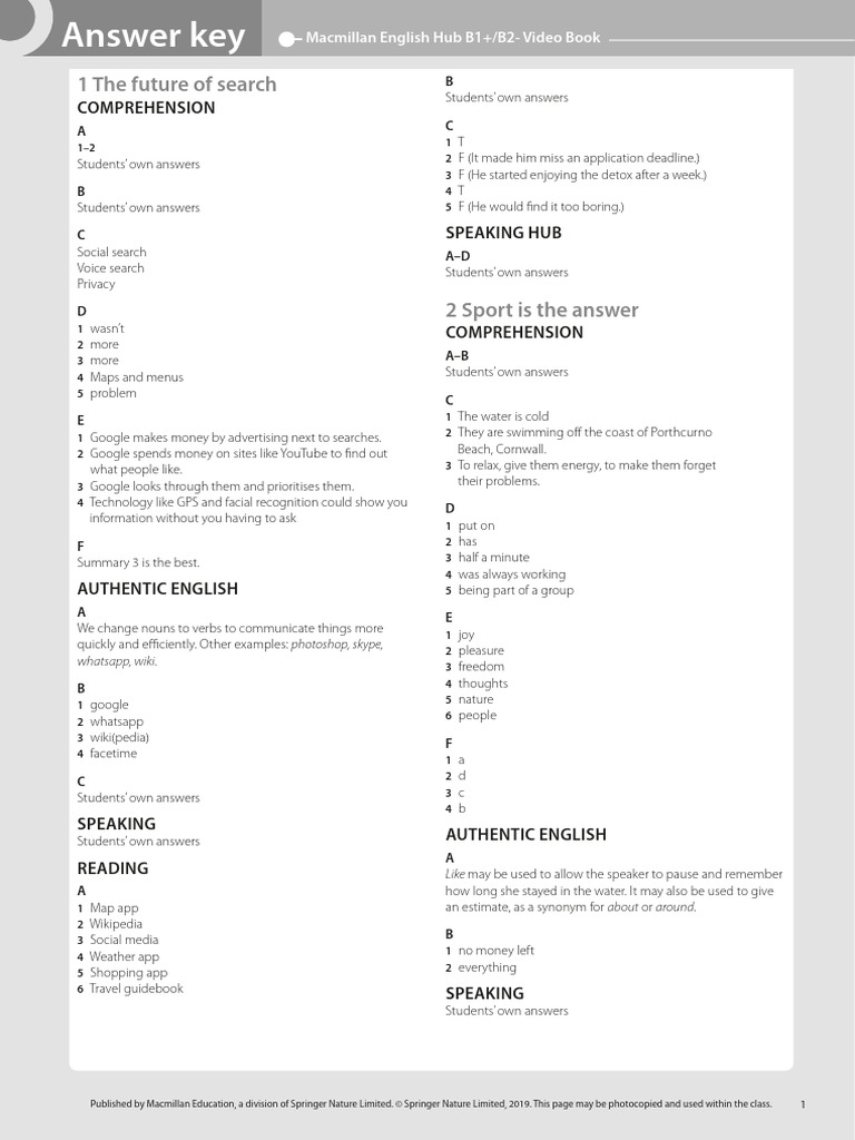 Video Book Answer Key | PDF