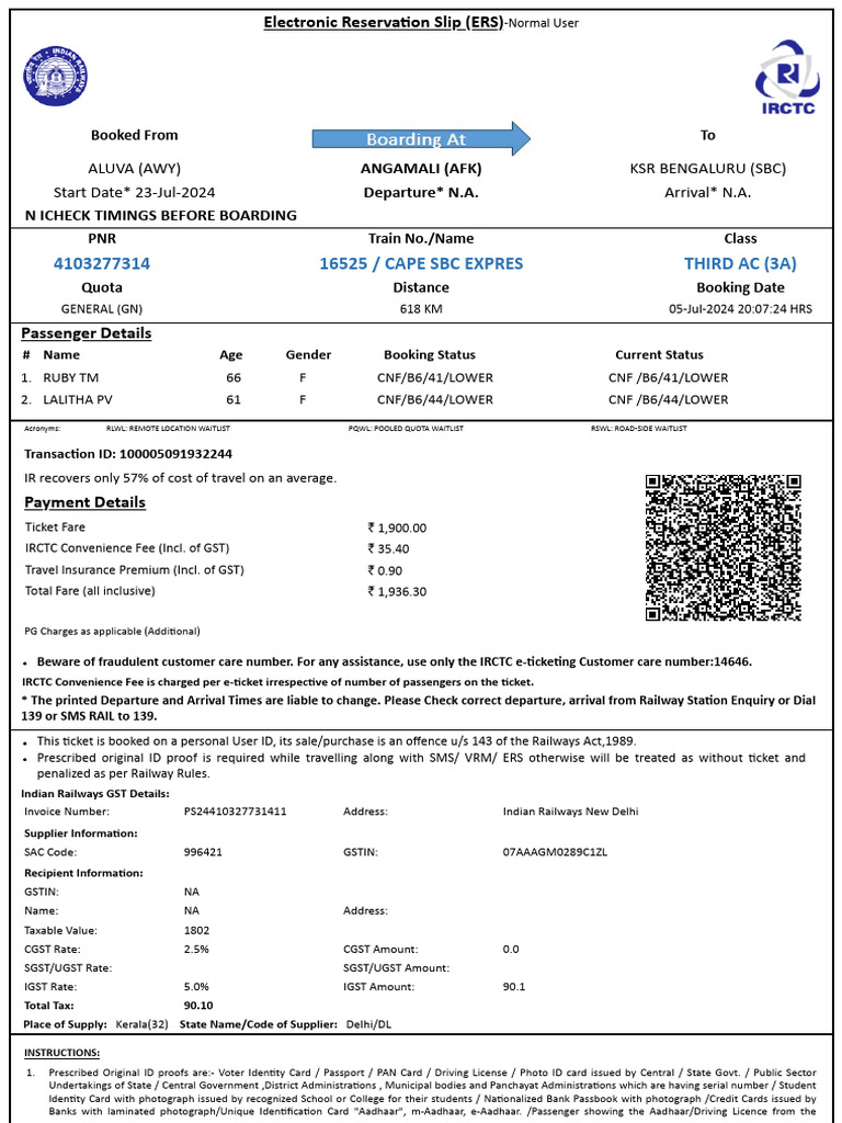AFK To KSR BLR | PDF | Identity Document