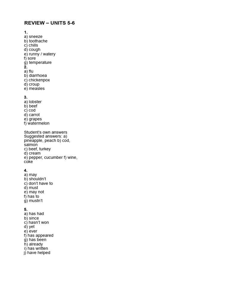 Answer Key Units 5 6 | PDF | Cooking, Food & Wine