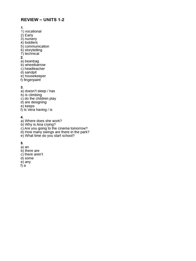 Review 1-2 Answer Key | PDF | Language Arts & Discipline | Art