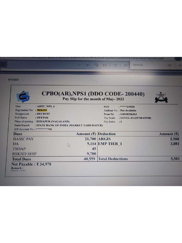 May 2023 Pay Slip | PDF