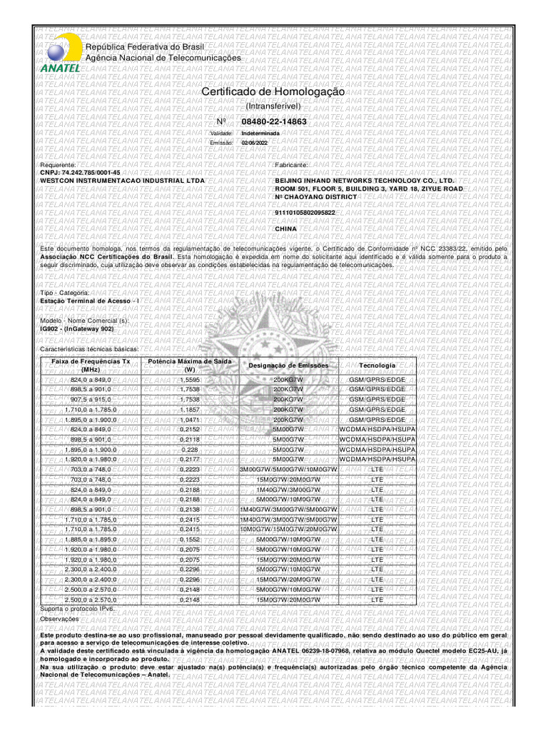 IG902 - Anatel Certification - EC25AU | PDF | GSM | LTE (telecomunicação)