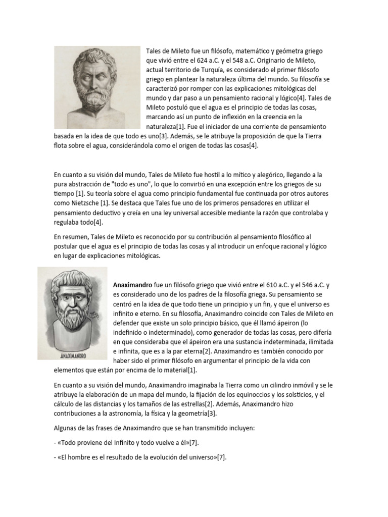Filósofos griegos y sus principios fundamentales | PDF | Filosofía ...