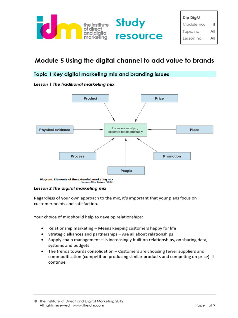 Dip DigM M05 - Using The Digital Channel To Add Value To Brands | PDF ...