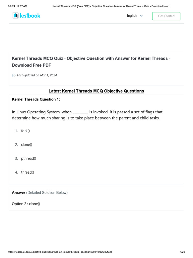 Kernel Threads MCQ (Free PDF) - Objective Question Answer For Kernel Threads Quiz - Download Now ...
