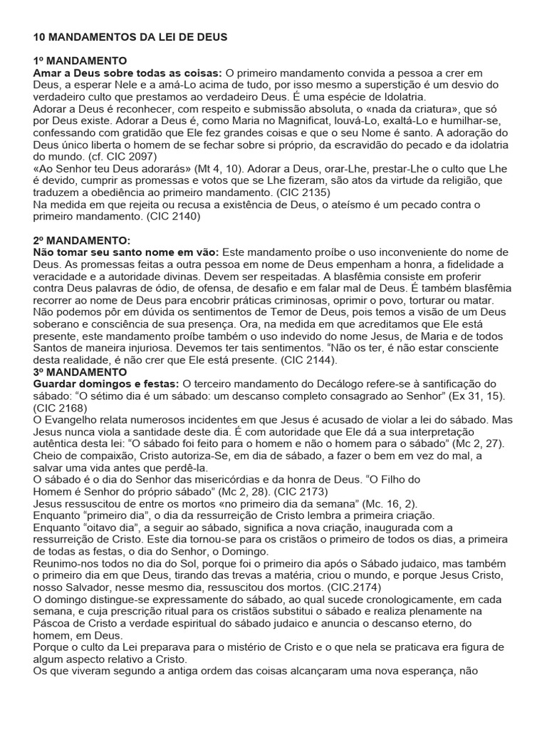 10 Mandamentos da Lei de Deus Explicados | PDF | Castidade | Amor