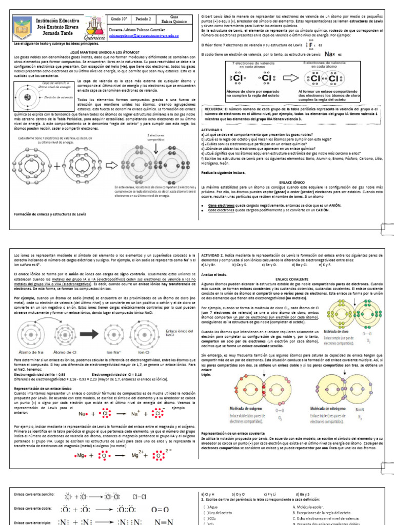 Guía Enlace Químico 10 | PDF | Enlace químico | Enlace iónico