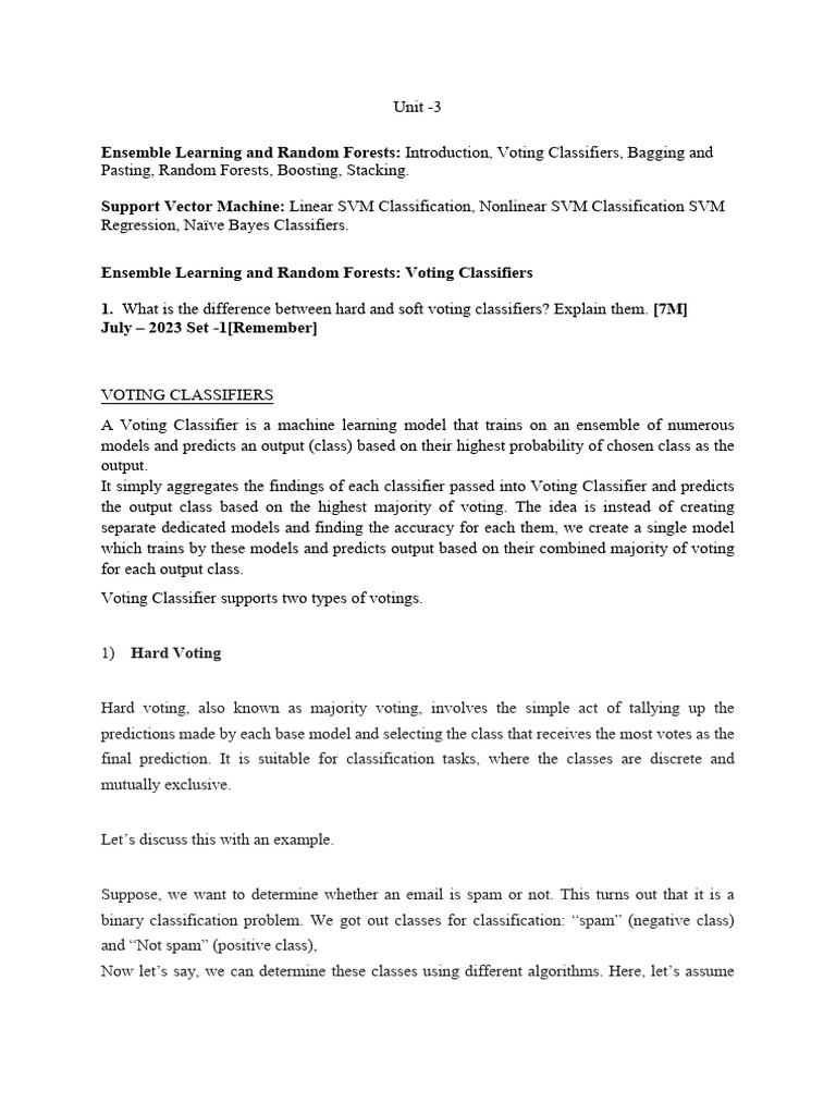 3.unit 3 ML Part-1 Q&A | PDF | Support Vector Machine | Statistical Classification