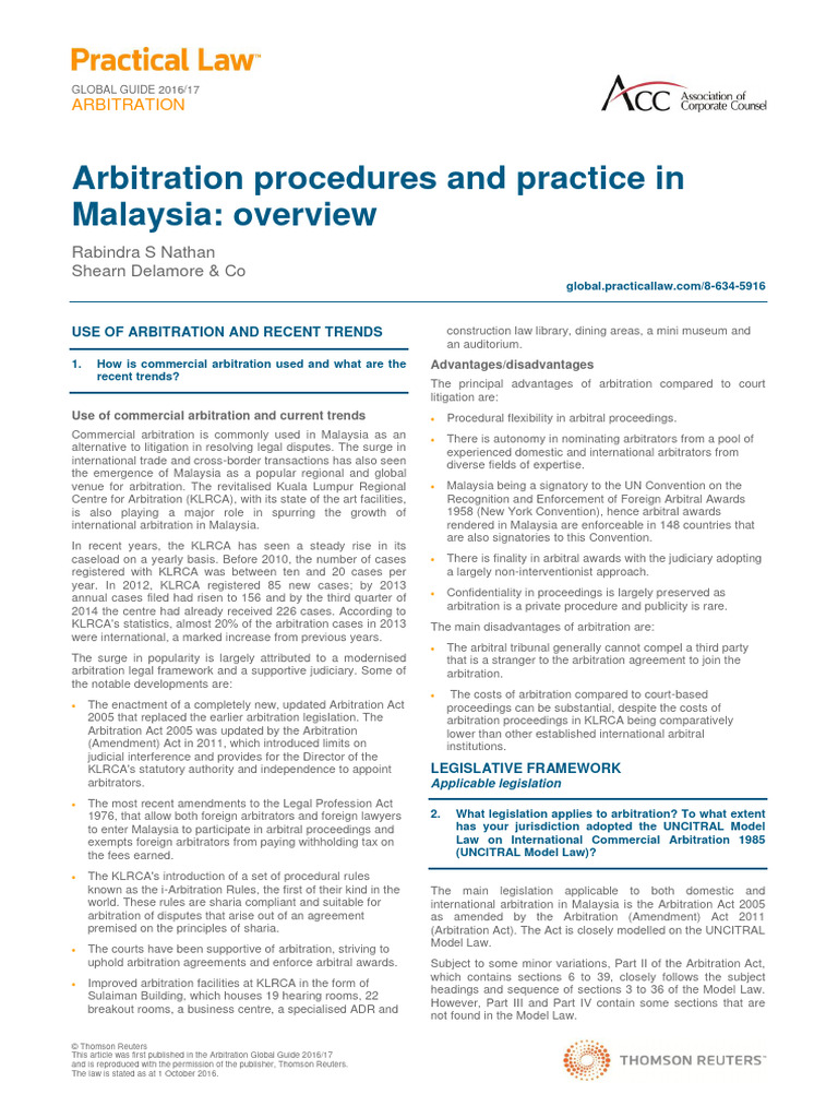 Practical Law - Arbitration Guide 2016-2017 | PDF | Arbitration | Arbitral Tribunal