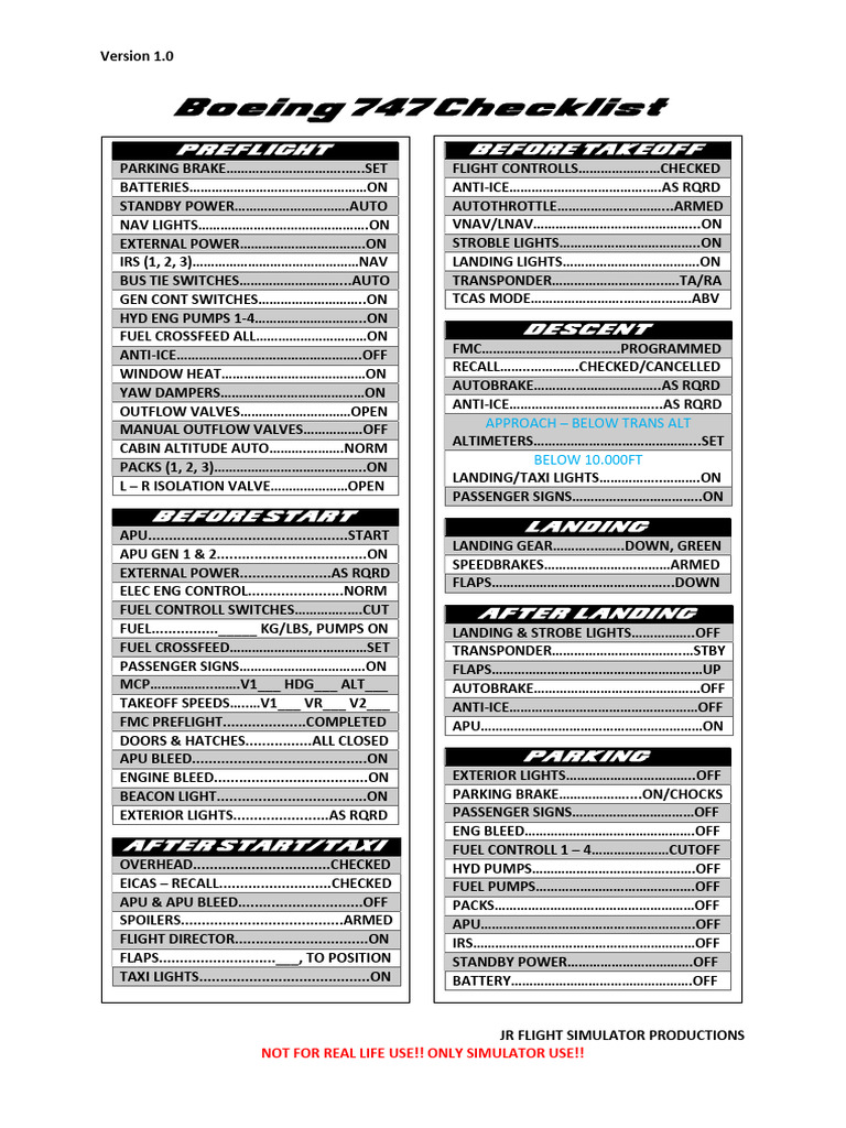 B747 Checklist | PDF | Aviation | Aircraft