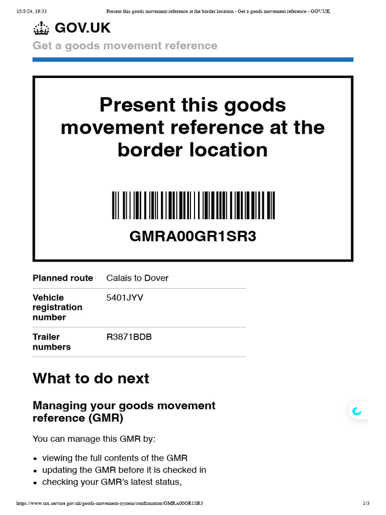 Present This Goods Movement Reference at The Border Location - Get A ...