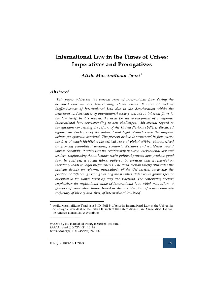 Article 2 IPRI Journal XXIV I Attila Massimiliano Tanzi F 1 22 | PDF ...
