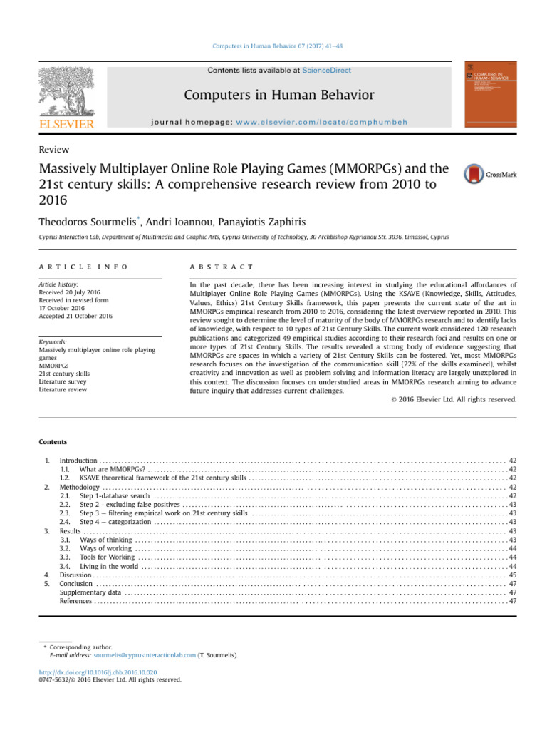 Massively Multiplayer Online Role Playing Games MMORPGs and The | PDF | Learning | Critical Thinking