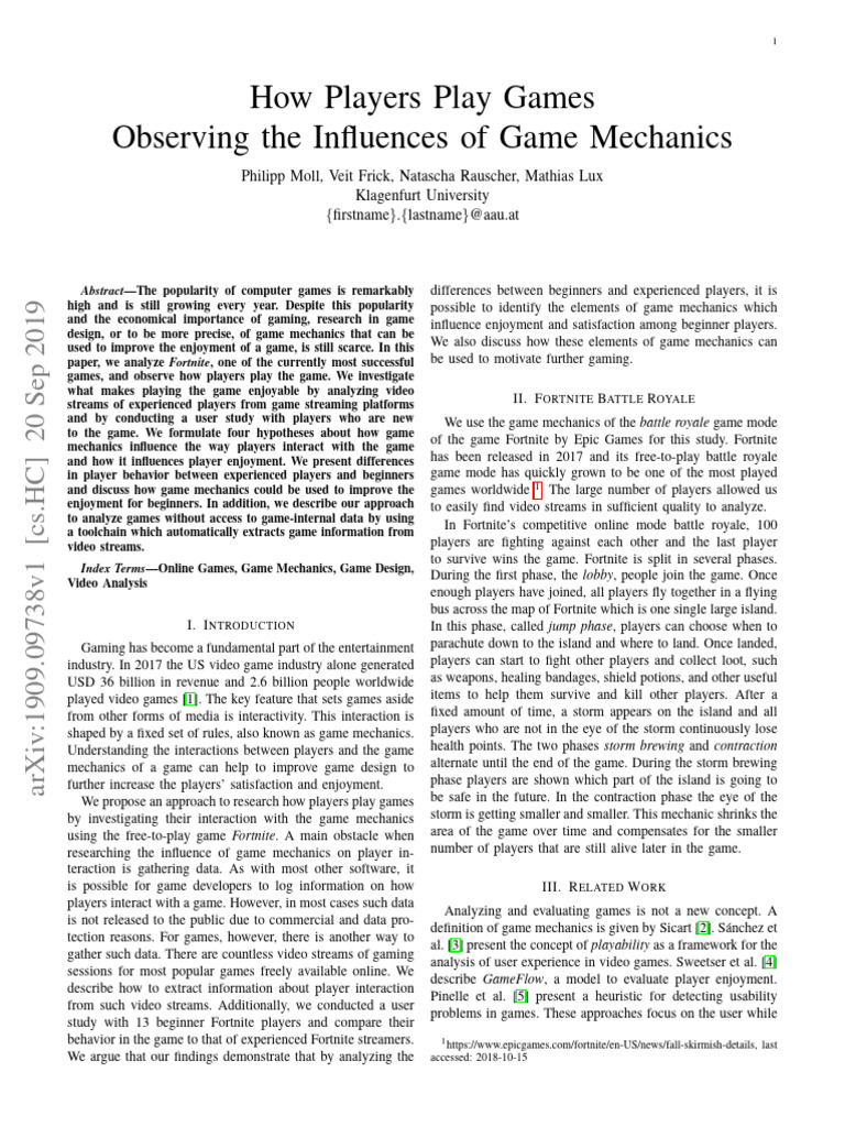 How Players Play Games Observing The Influences of Game Mechanics | PDF ...