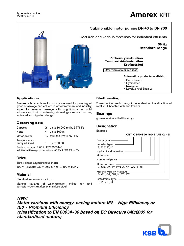 Amarex KRT | PDF | Sewage Treatment | Pump