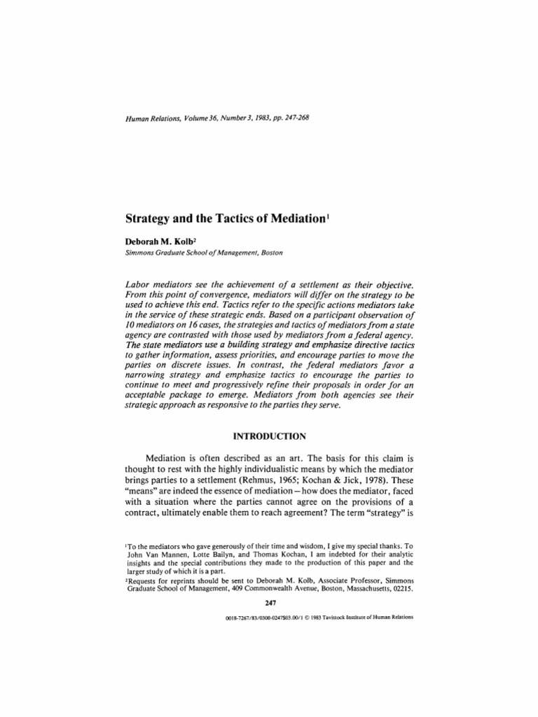 Strategy and The Tactics of Mediation | PDF