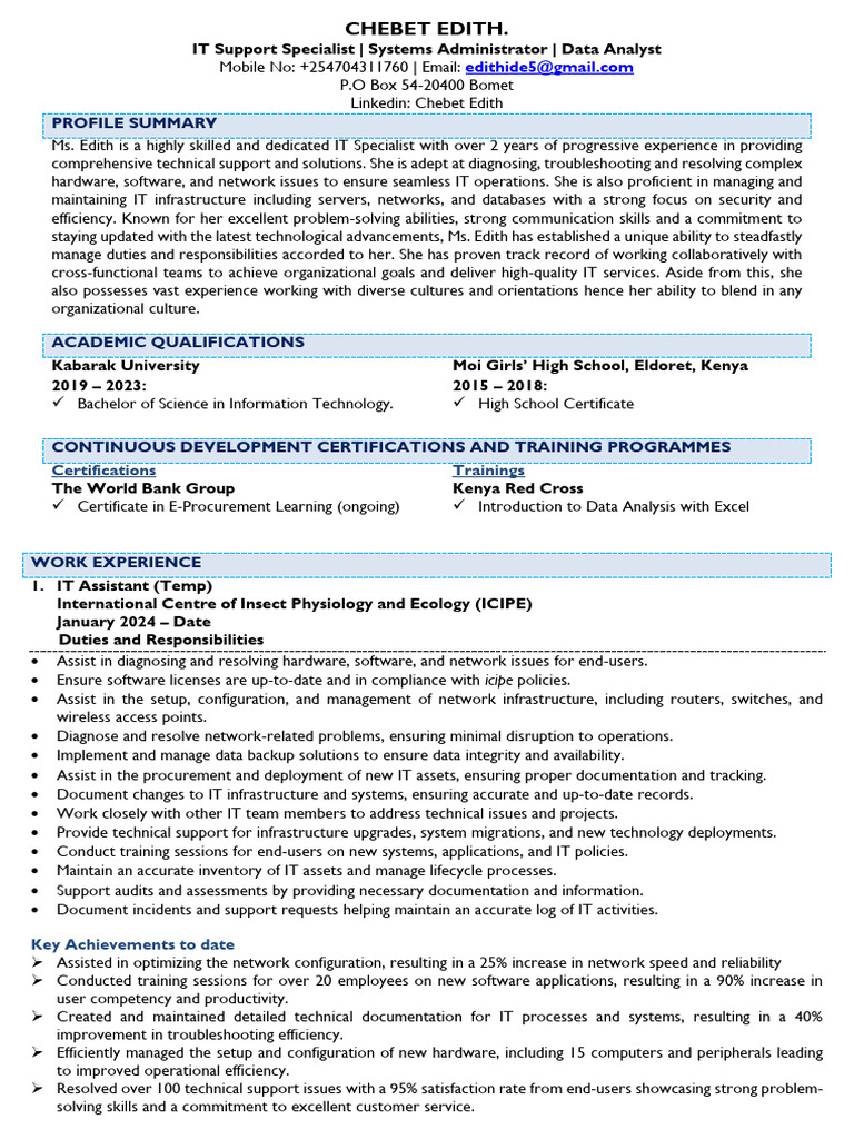 Edith Chebet CV. 2024 | PDF | Databases | Computer Security