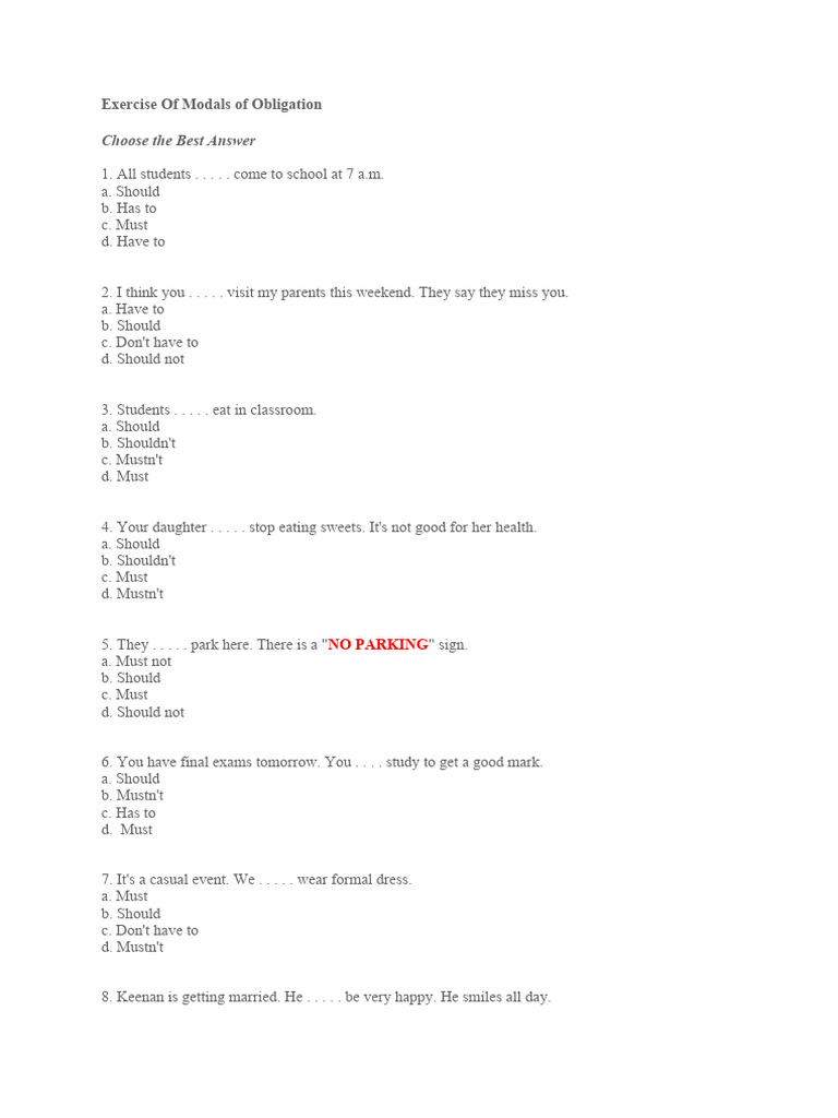 Exercise of Modals of Obligation | PDF