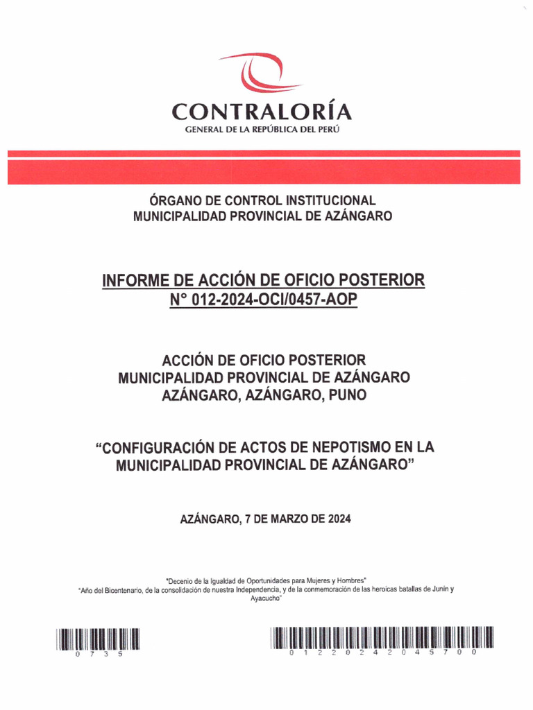 Informe de Control - Azangaro - Nepotismo Alcalde | PDF
