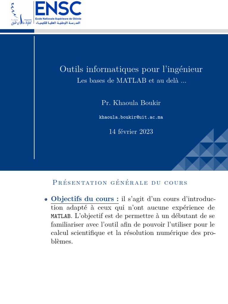 Cours Matlab Pdf Matlab Scalaire Mathématiques