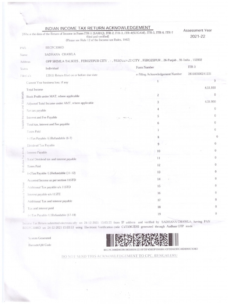 ramesh chawla itr 2021-2022 | PDF