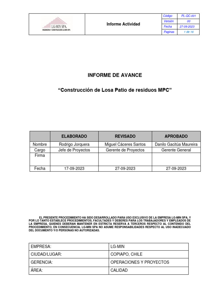Informe de Avance LOSA MPC - Final | PDF | Construyendo tecnología | Ingeniería de Edificación