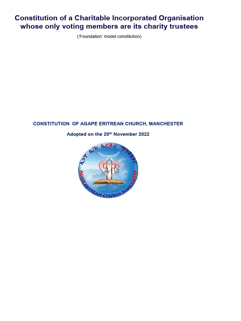 Adopted CONSTITUTION FOR Charitable Incorporated Organisation of Its ...