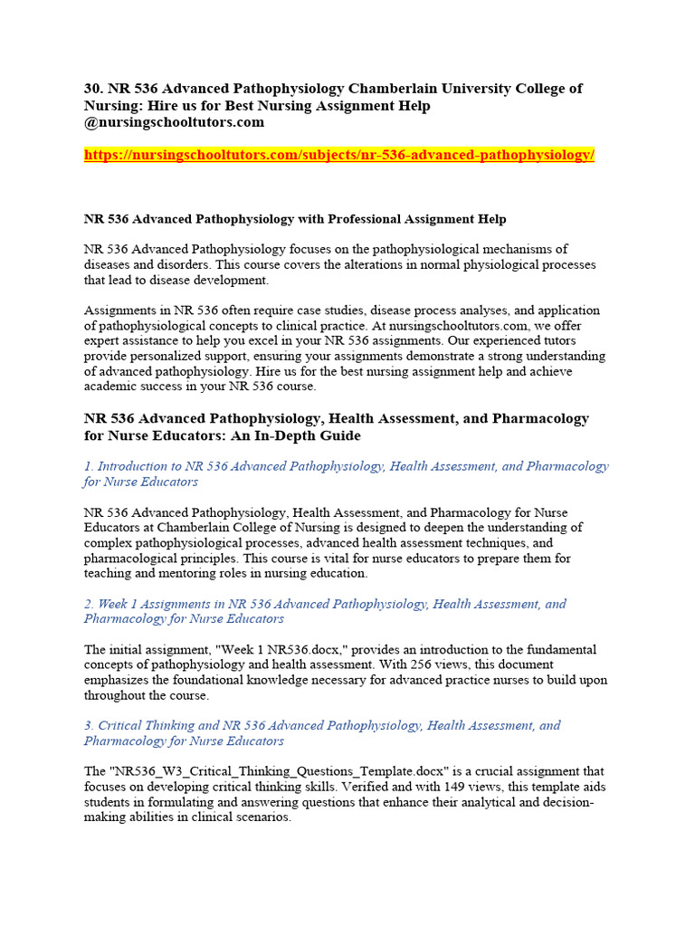 NR 536 Advanced Pathophysiology Chamberlain University College of ...
