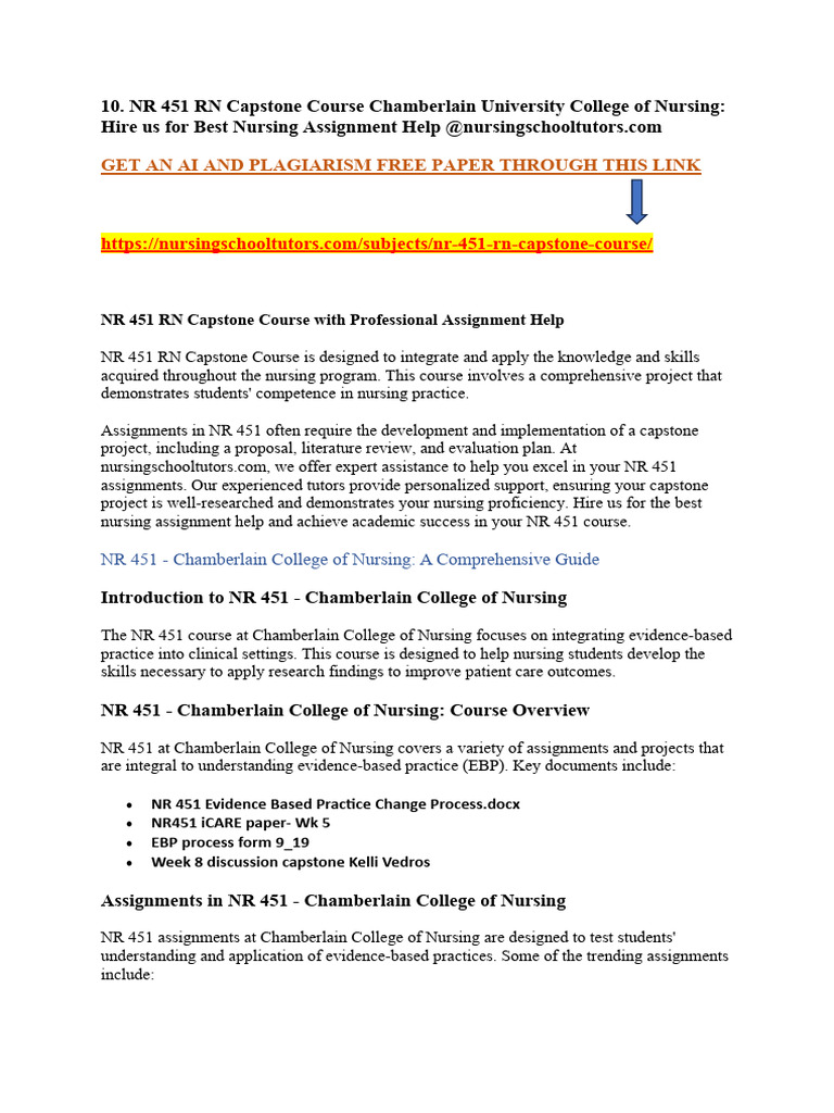 NR 451 RN Capstone Course Chamberlain University College of Nursing ...
