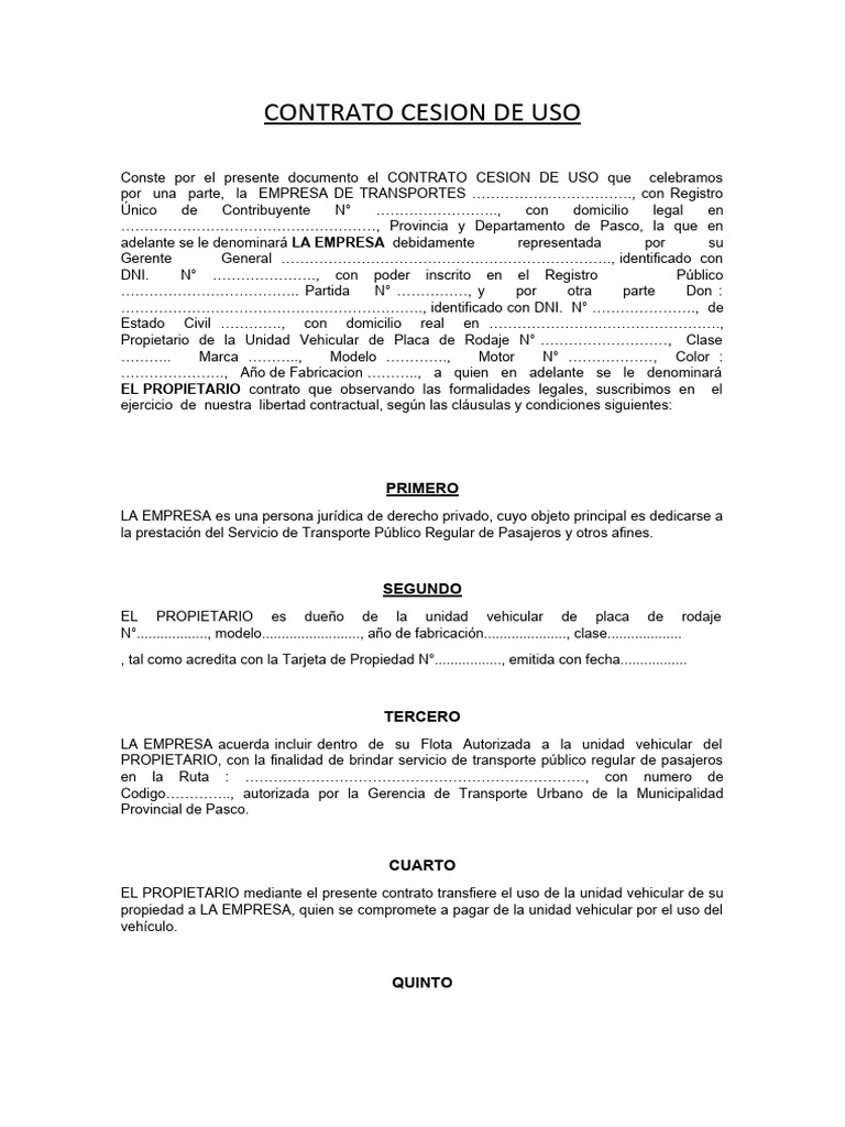 Modelo de Contrato Cesion de Uso | PDF | Seguro | Propiedad