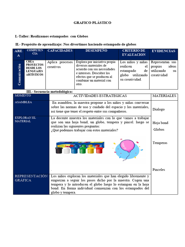 Grafico Plástico Estampado Con Globos | PDF | Evaluación | Aprendizaje