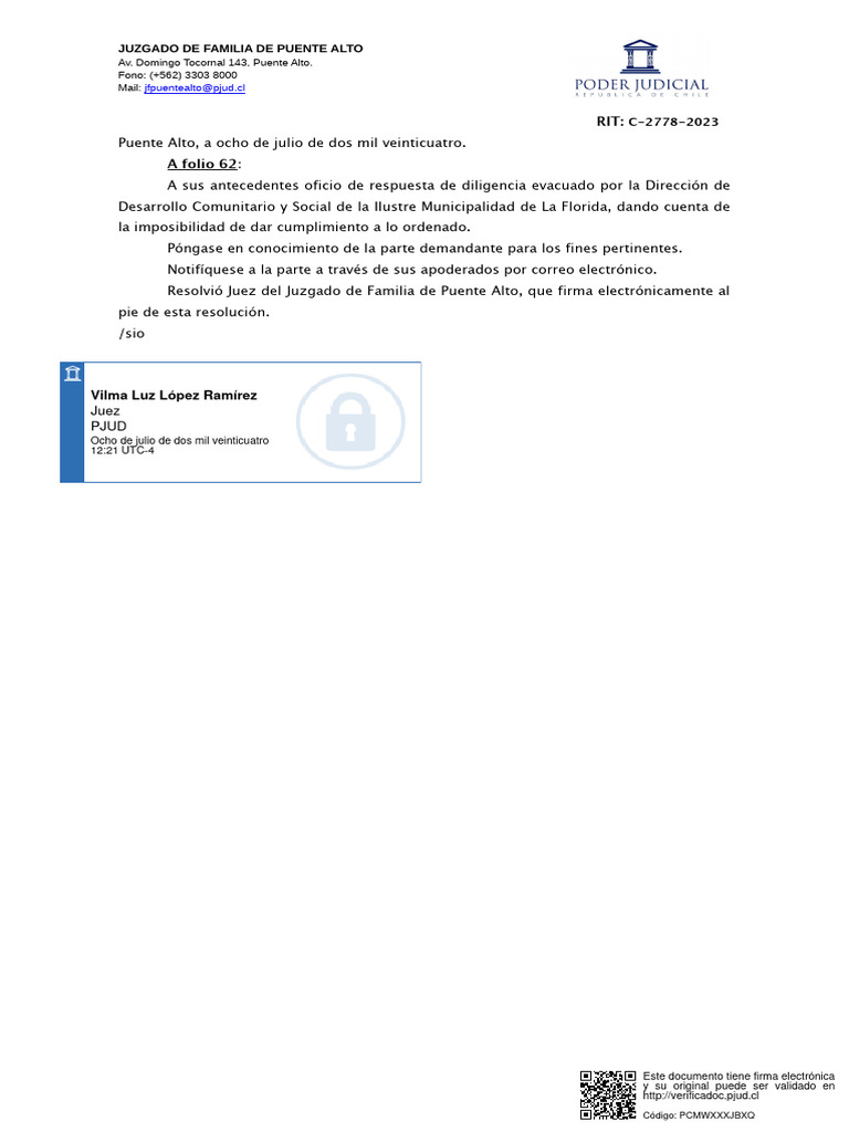 Vilma Luz López Ramírez: Juez Pjud | PDF